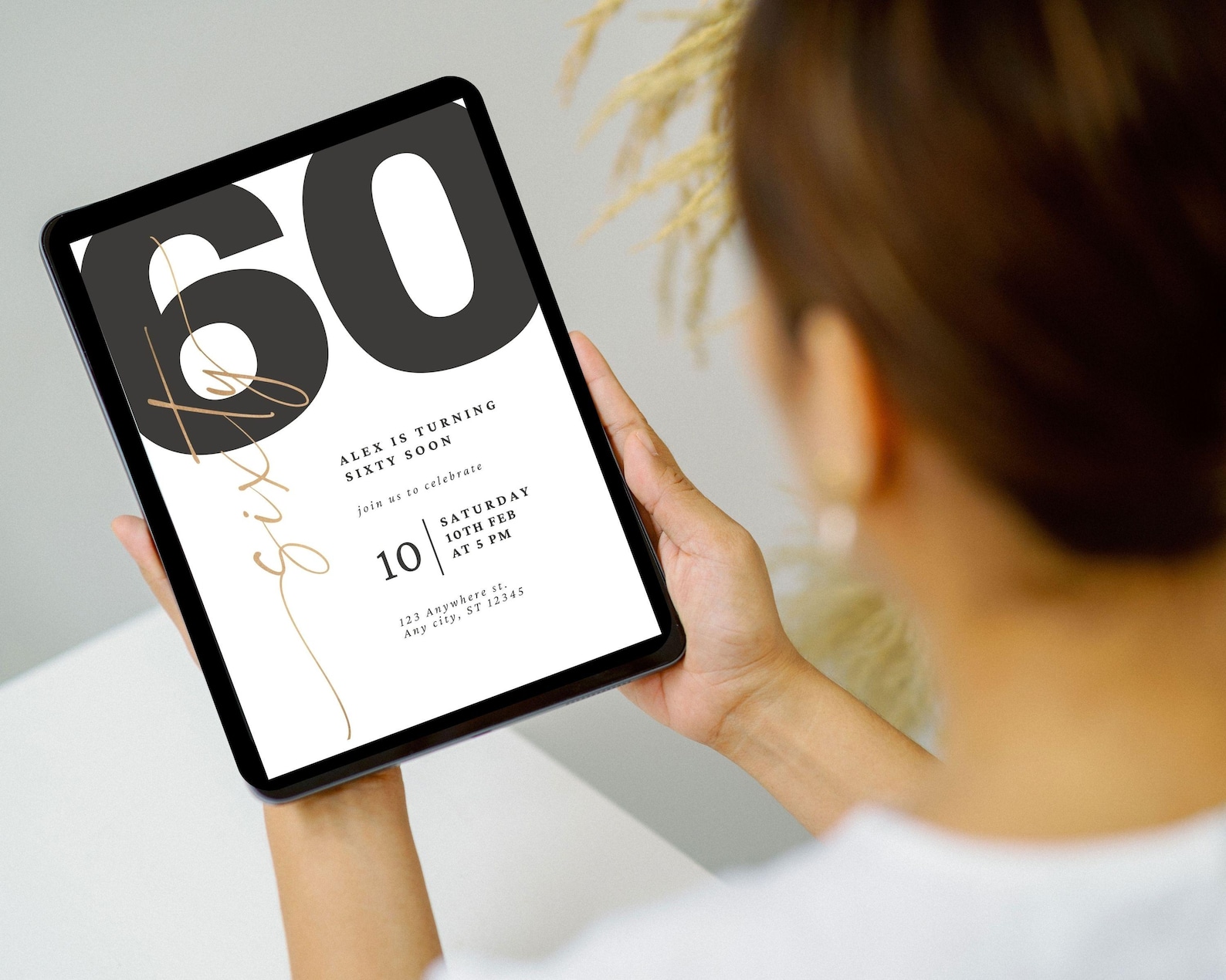 Elegant 60th Birthday Invitation With Gold Calligraphy Sixty Birthday ...