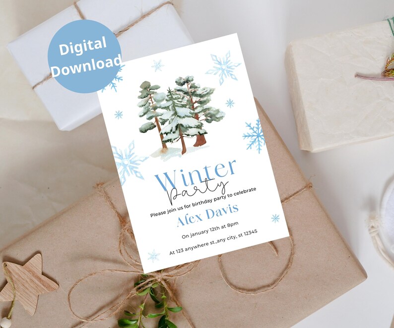 Winter Wonderland Birthday Party Invitation - Elegant Snowy Forest ...