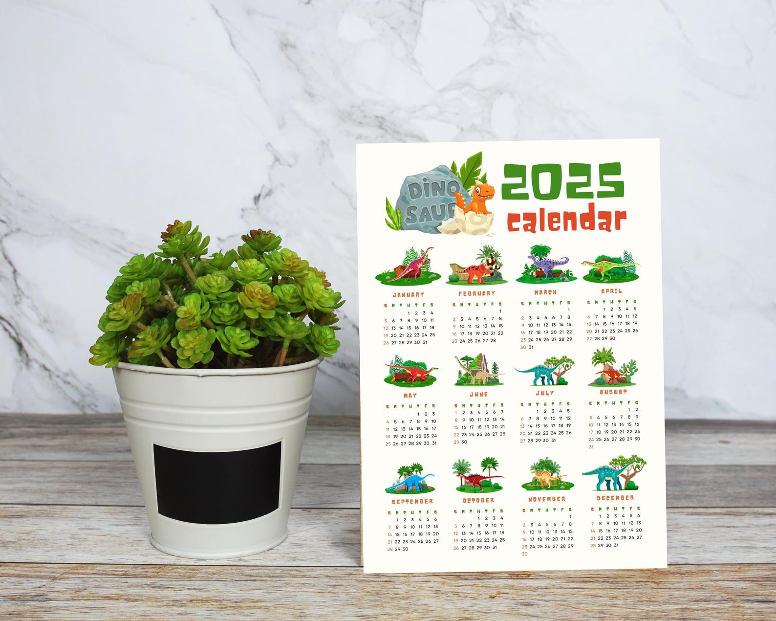 Dinosaur 2025 Calendar: Fun Kids Printable Planner (PDF) - Etsy
