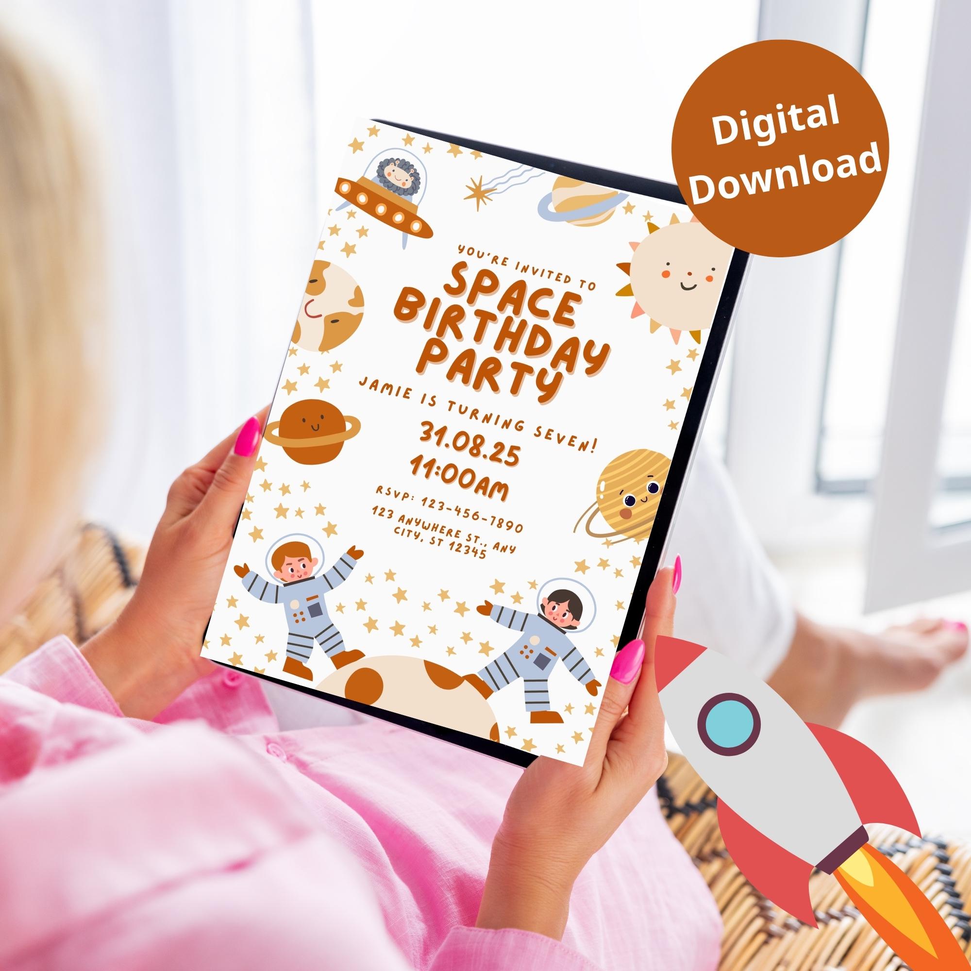 Space Birthday Invitation for Kids | Galaxy Astronaut Theme (editable ...