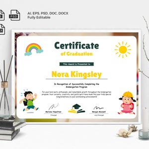 Personalized Kindergarten Graduation Certificate, Kids Printable Award ...
