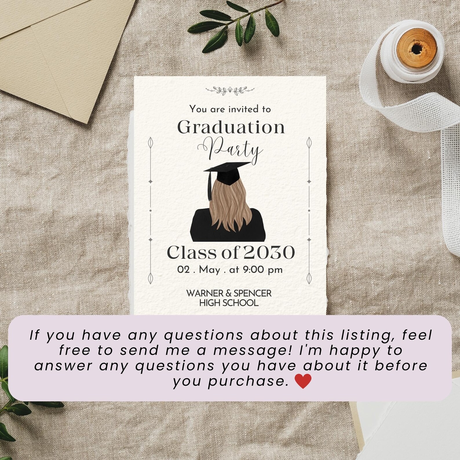 Elegant Graduation Party Invitation: Class of 2030, Editable Canva ...