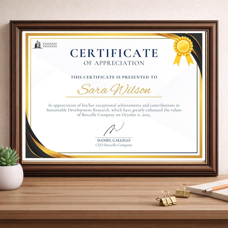 Editable Gold Award Certificate Template, Elegant Business Diploma ...