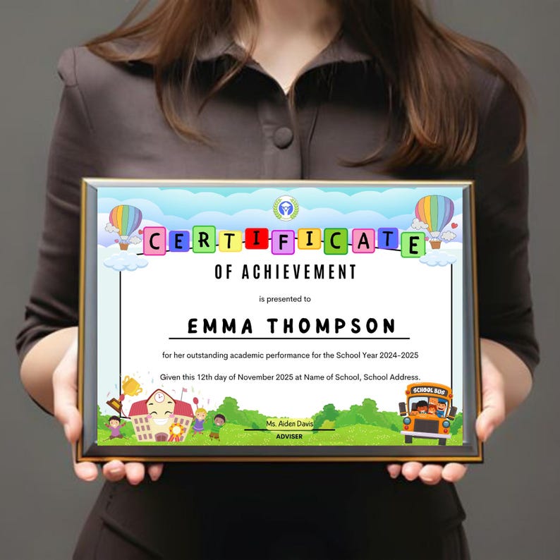 Printable Kids Certificate of Achievement: Cartoon School Award ...