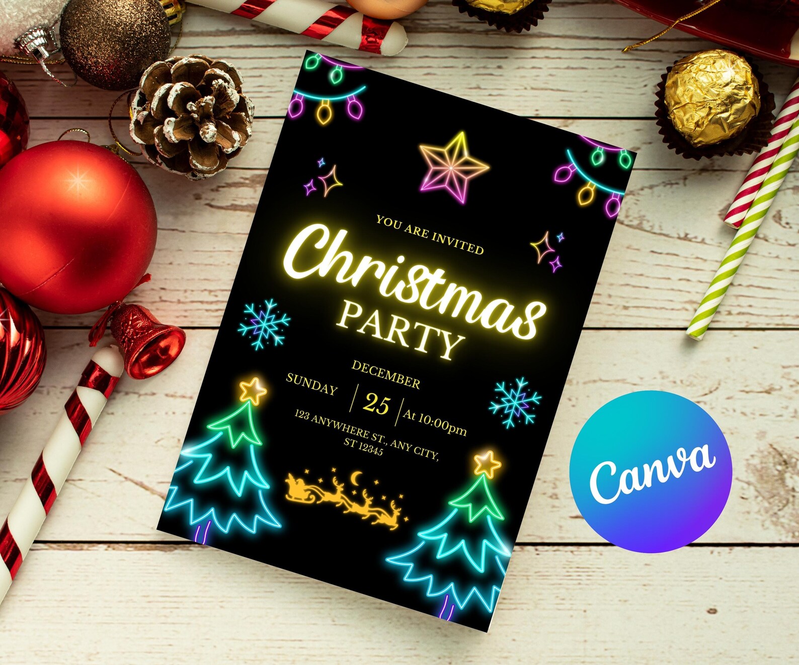 Neon Glow Christmas Party Invitation | Festive Holiday Event Flyer ...