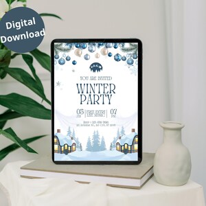 Winter Wonderland Party Invitation: Elegant Blue Holiday Design ...