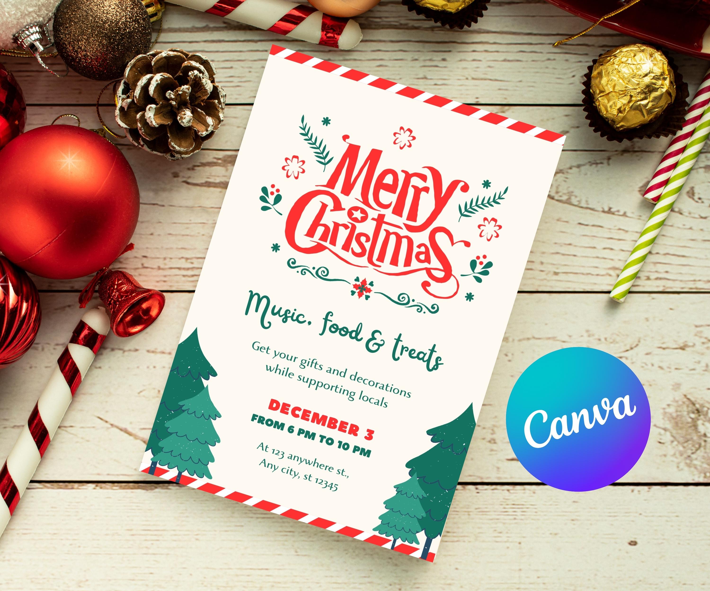 Vintage Christmas Event Invitation With Music, Food & Treats Theme ...