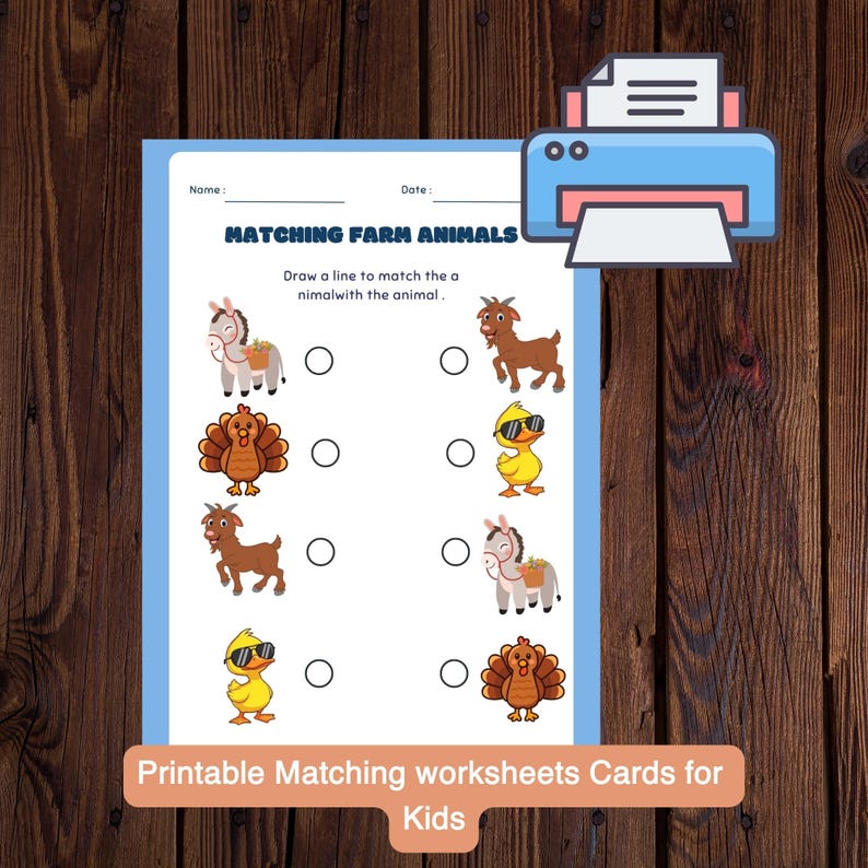 Farm Animals Matching Game, Preschool Learning Worksheets (PDF Download ...