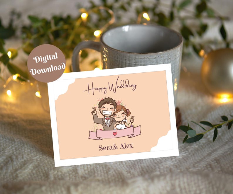 Personalized Cartoon Wedding Gift Card, Bride & Groom Keepsake (digital ...