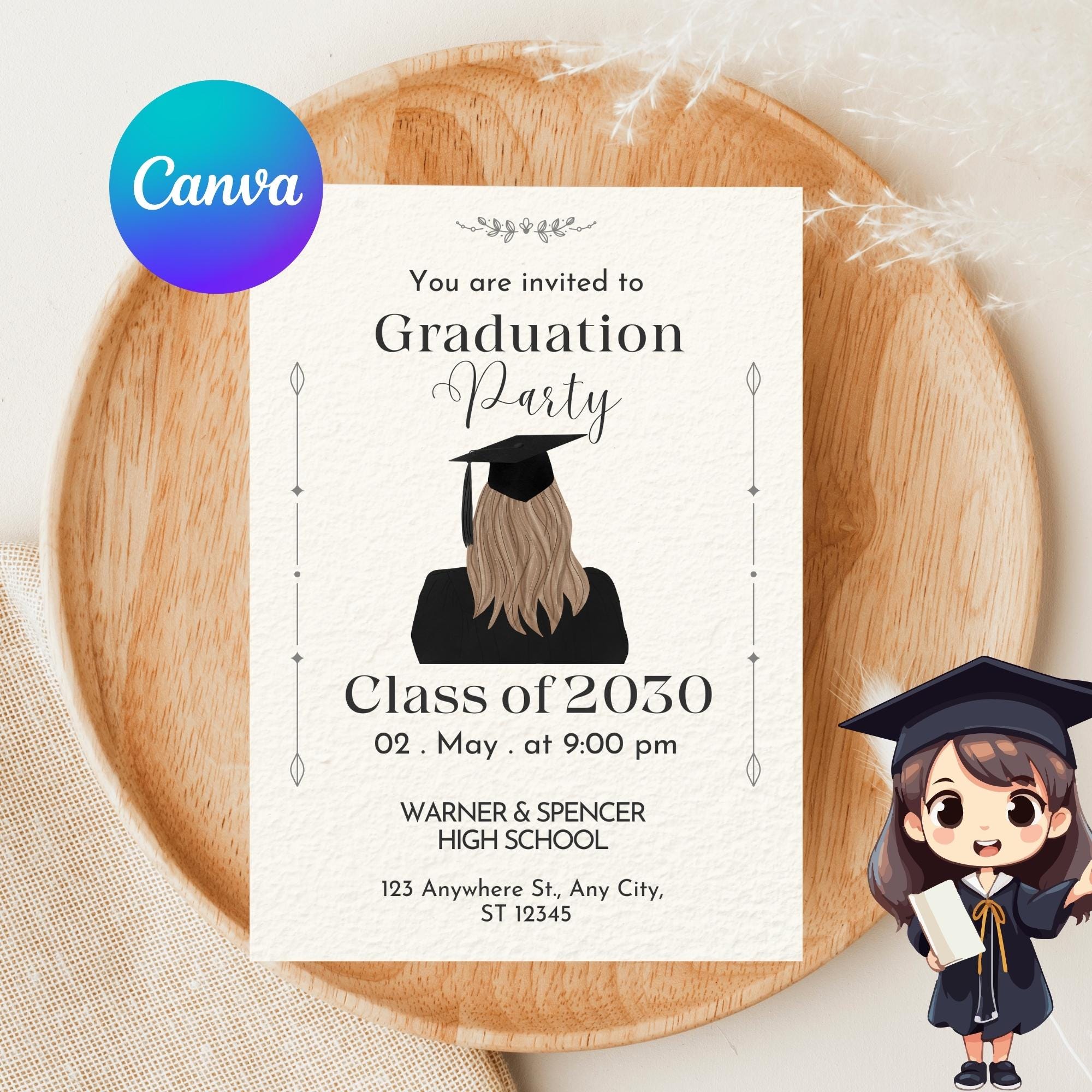 Elegant Graduation Party Invitation: Class of 2030, Editable Canva ...