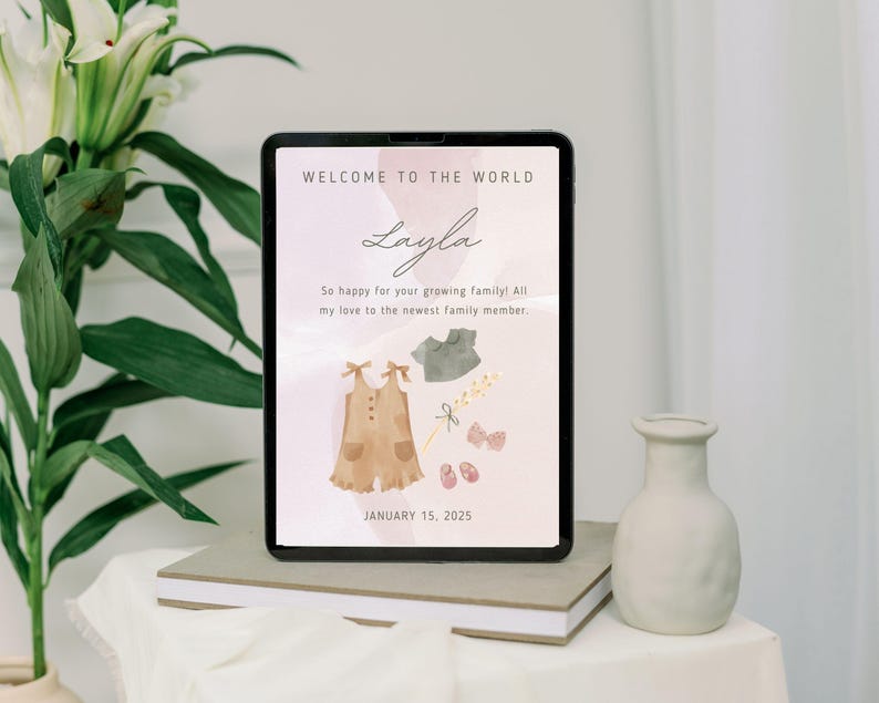 Pastel Watercolor Birth Announcement: Welcome Baby Layla (digital) - Etsy