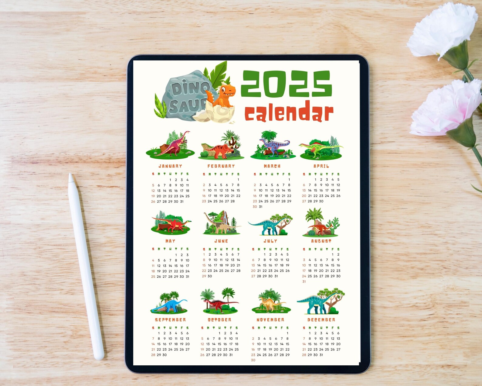 Dinosaur 2025 Calendar: Fun Kids Printable Planner (PDF) - Etsy