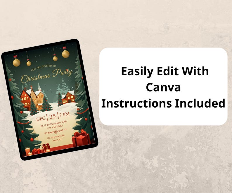 Festive Christmas Party Invitation: Winter Village Design (digital ...