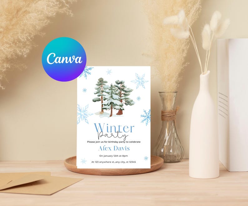 Winter Wonderland Birthday Party Invitation - Elegant Snowy Forest ...
