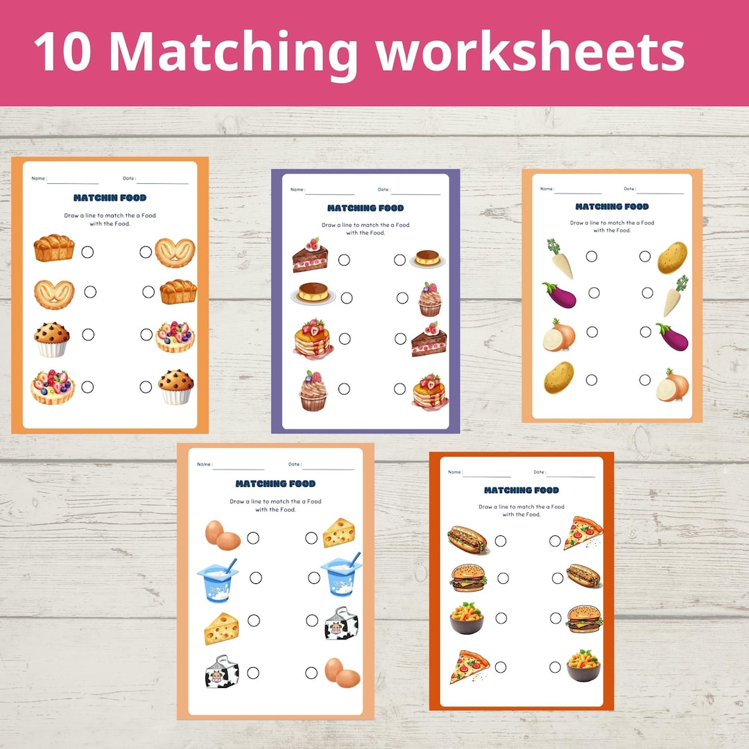 Food Matching Worksheets, Preschool Learning Game (PDF Download) - Etsy