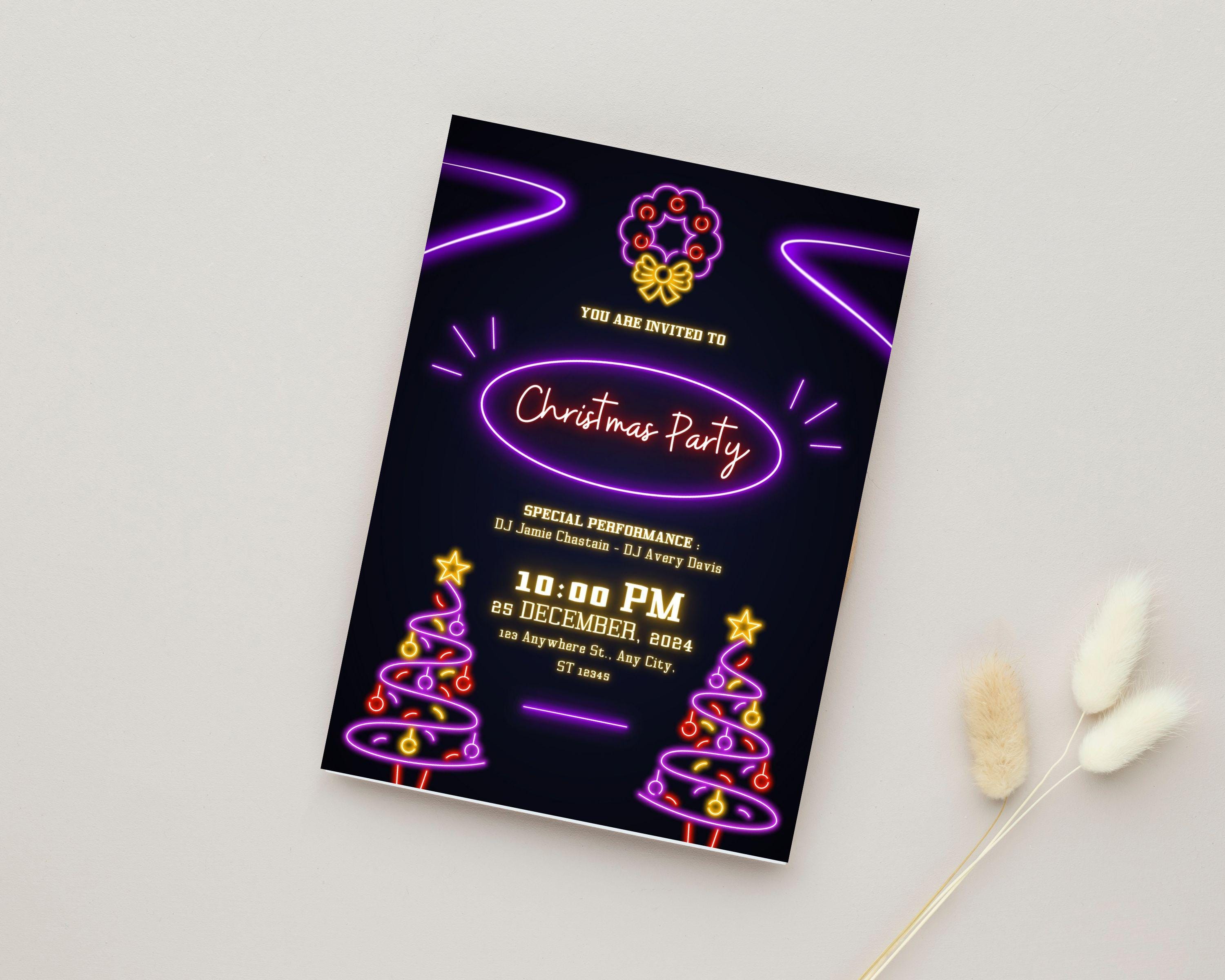Neon Christmas Party Invitation Christmaspartyinvitation ...