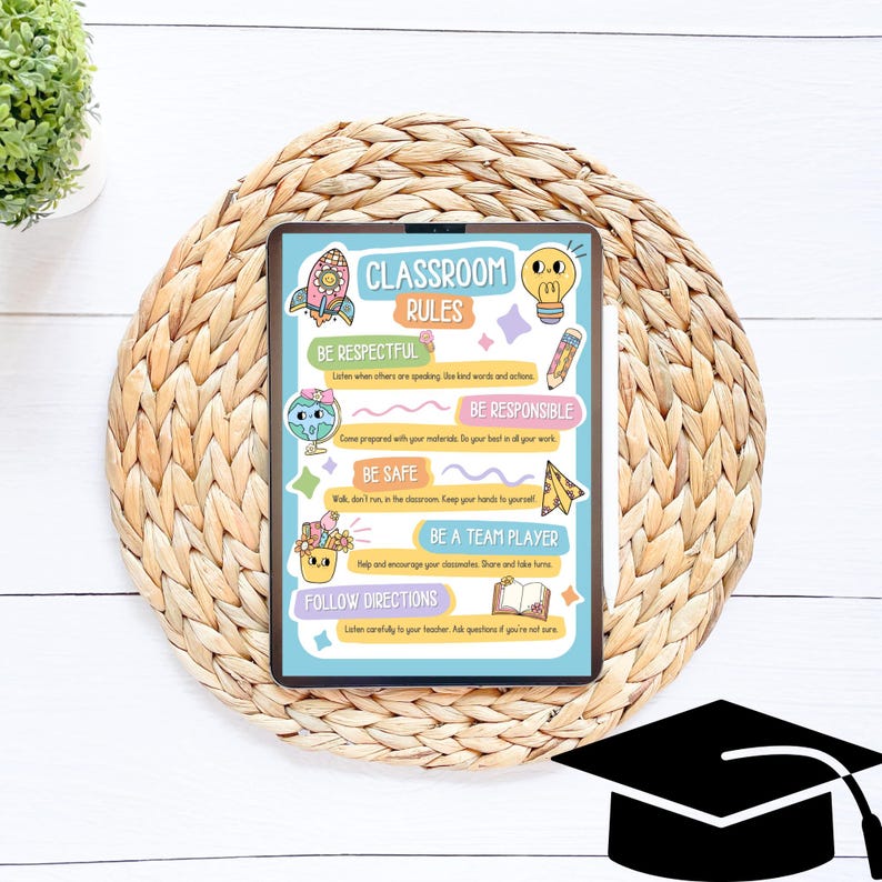 Colorful Classroom Rules Poster for Kids, Cute Motivational Wall Art ...