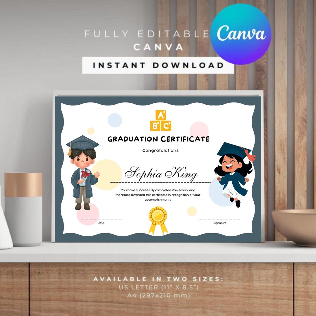 Editable Preschool Graduation Certificate–custom Kids Diploma–limited ...