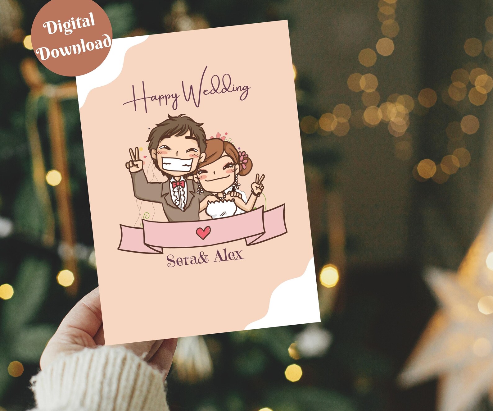 Personalized Cartoon Wedding Gift Card, Bride & Groom Keepsake (digital ...