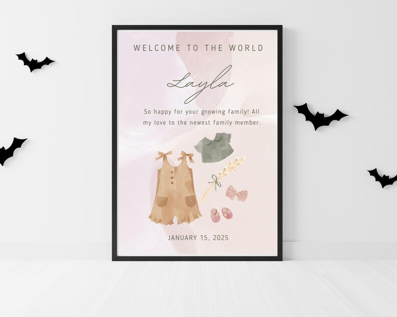 Pastel Watercolor Birth Announcement Welcome Baby Layla Birth ...