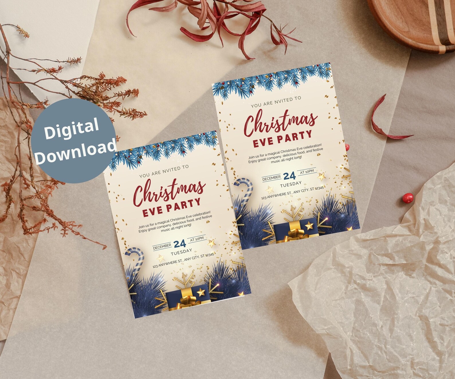 Modern Christmas Eve Party Invitation Holiday Design Christmas Party ...