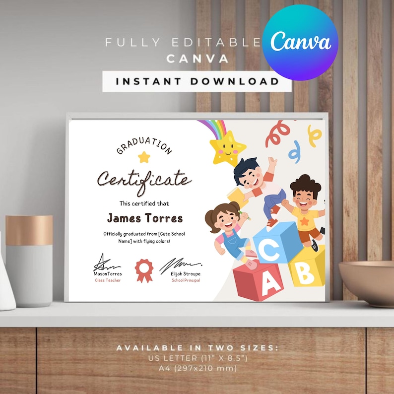 Cute Kindergarten Graduation Certificate Printable Diploma Preschool ...