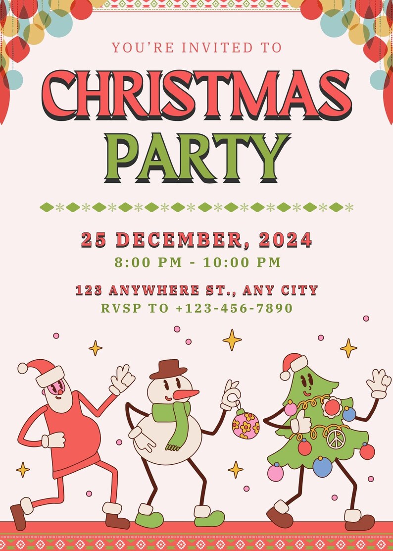 Retro Christmas Party Invitation: Editable Festive Holiday Invite ...