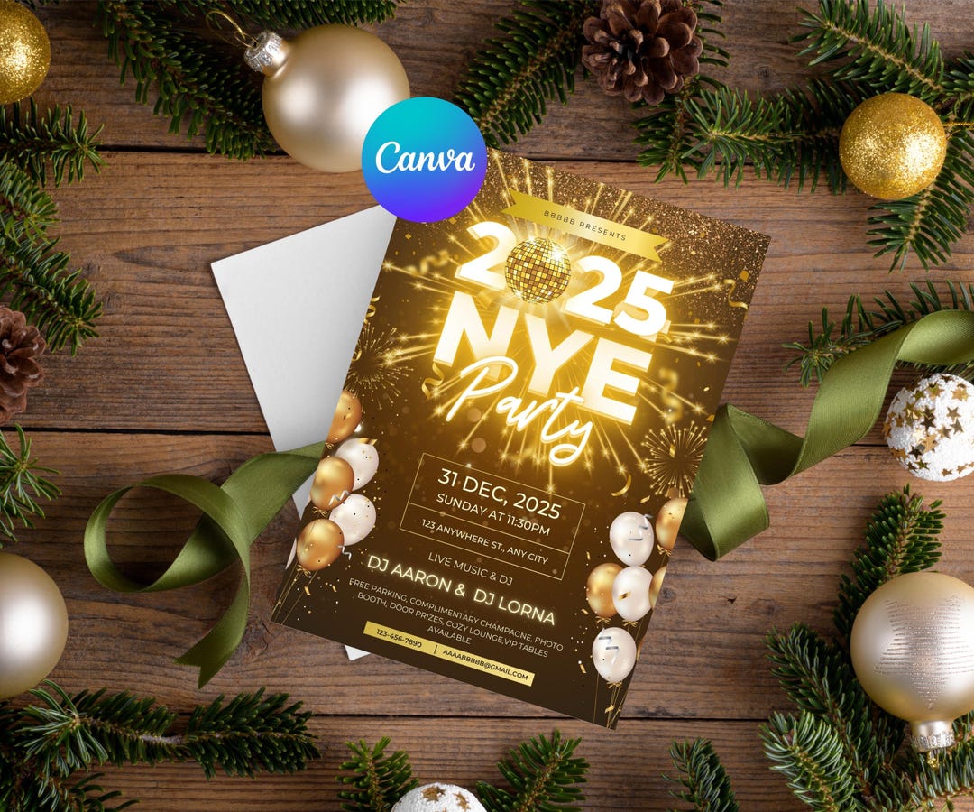 2025 New Year’s Eve Party Invitation – Glamorous Celebration With DJ ...