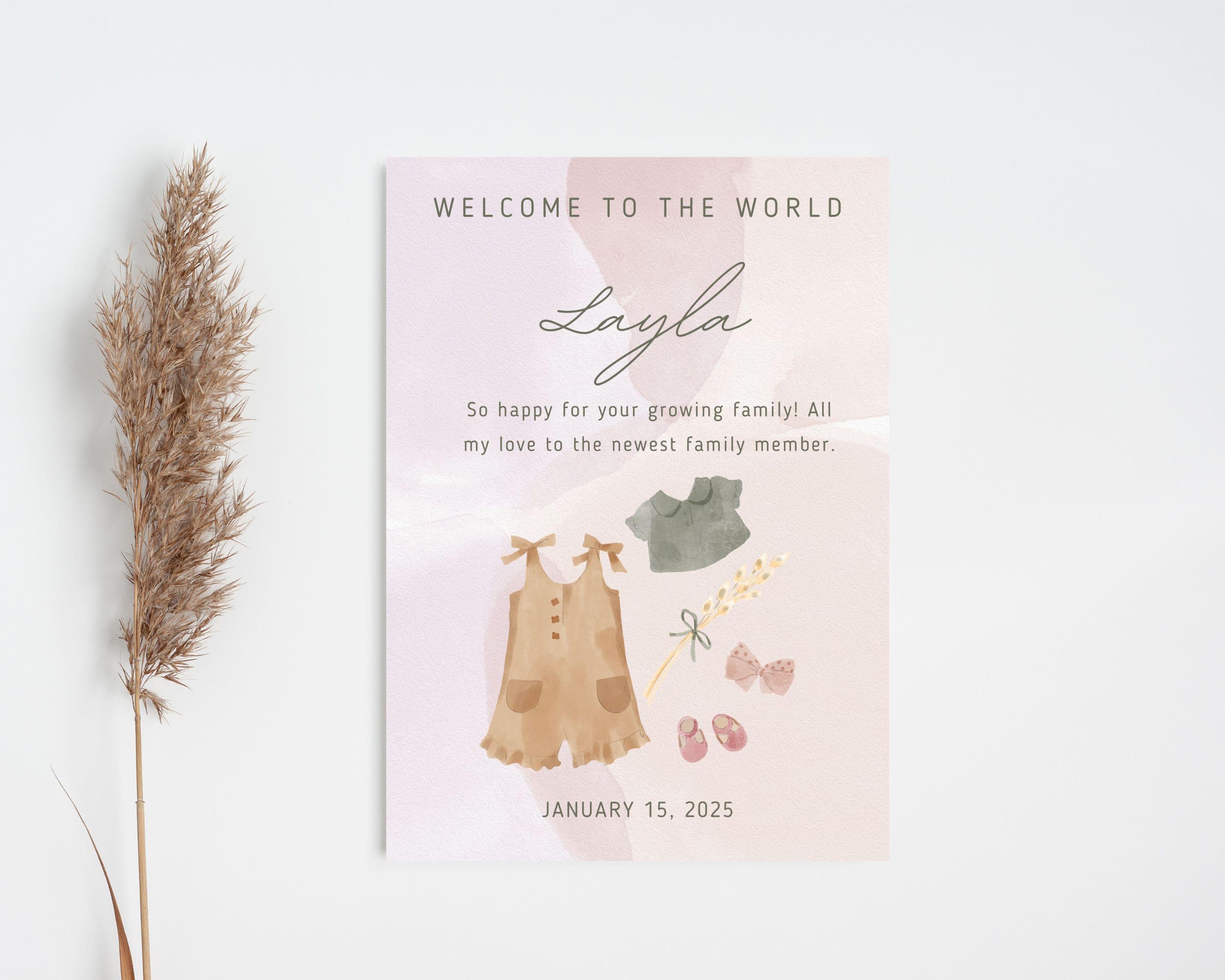 Pastel Watercolor Birth Announcement: Welcome Baby Layla (digital) - Etsy