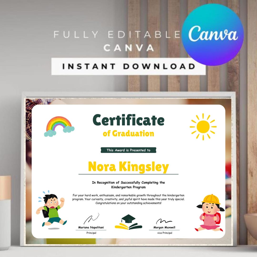 Personalized Kindergarten Graduation Certificate, Kids Printable Award ...