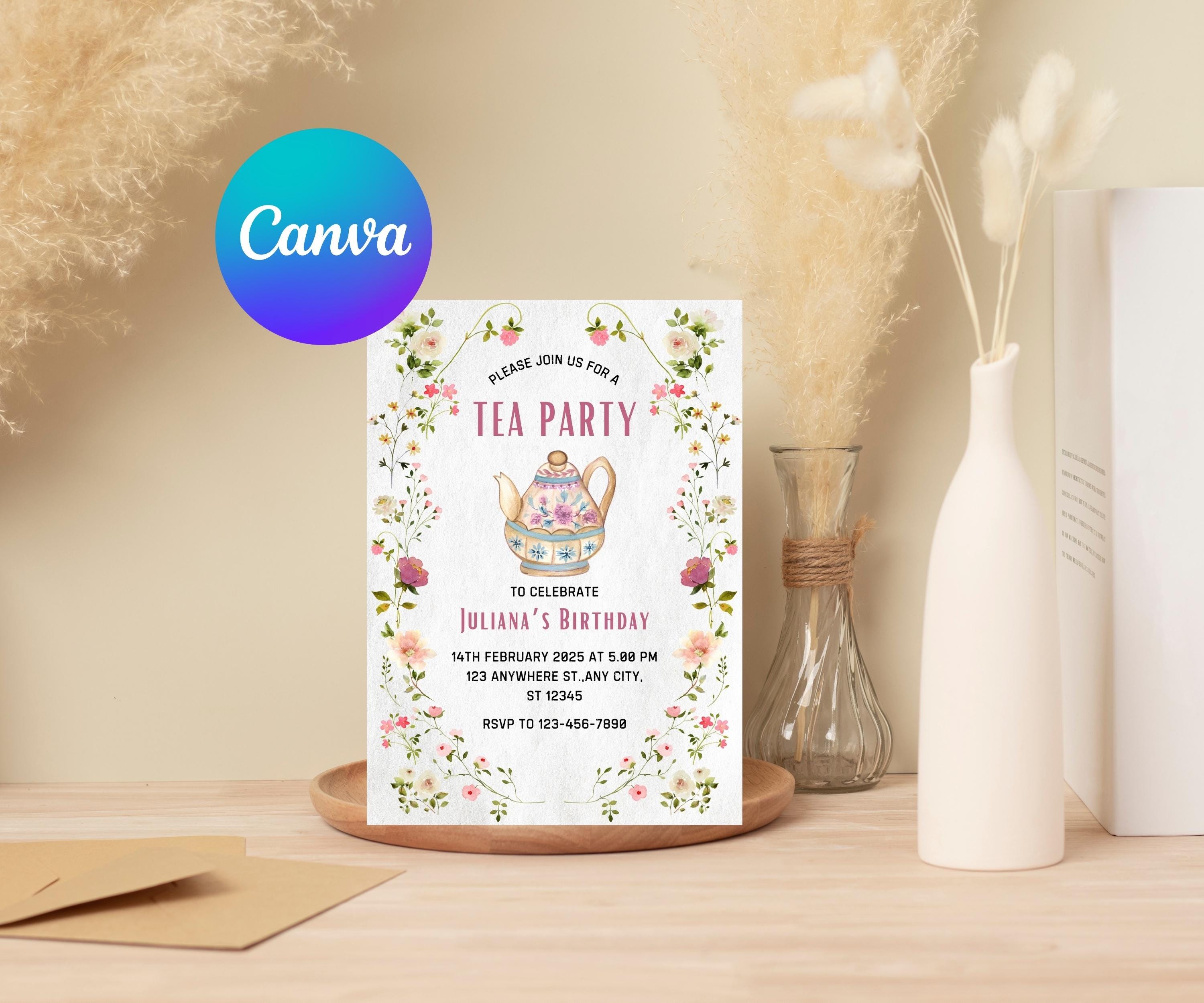 Floral Tea Party Birthday Invitation: Elegant Watercolor Design ...