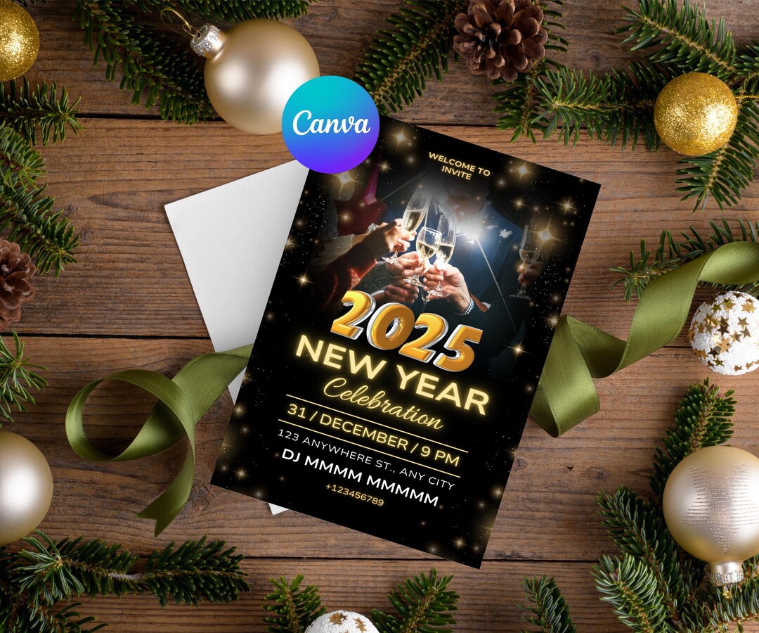 2025 New Year Party Invitation Glamorous Black and ...