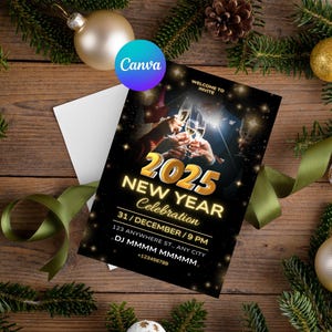 2025 New Year Party Invitation Glamorous Black and ...