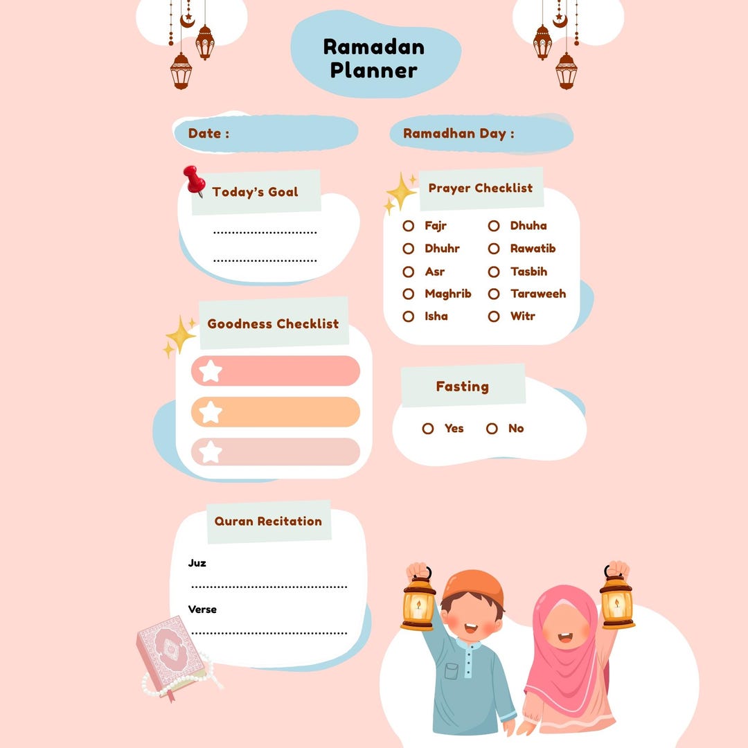 Ramadan Planner Printable | Kids and Adults, Prayer and Fasting Tracker ...