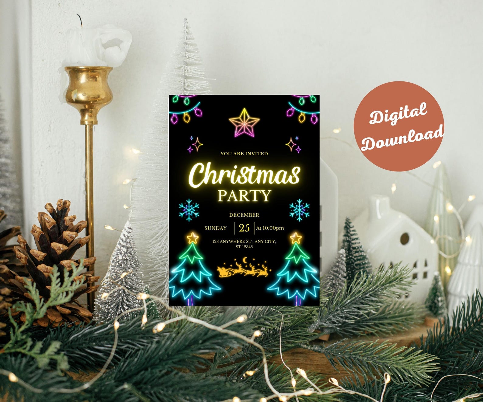 Neon Glow Christmas Party Invitation | Festive Holiday Event Flyer ...