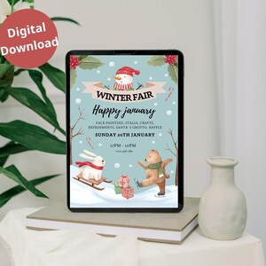 Winter Fair Invitation Flyer: Watercolor Animals, Editable Canva ...