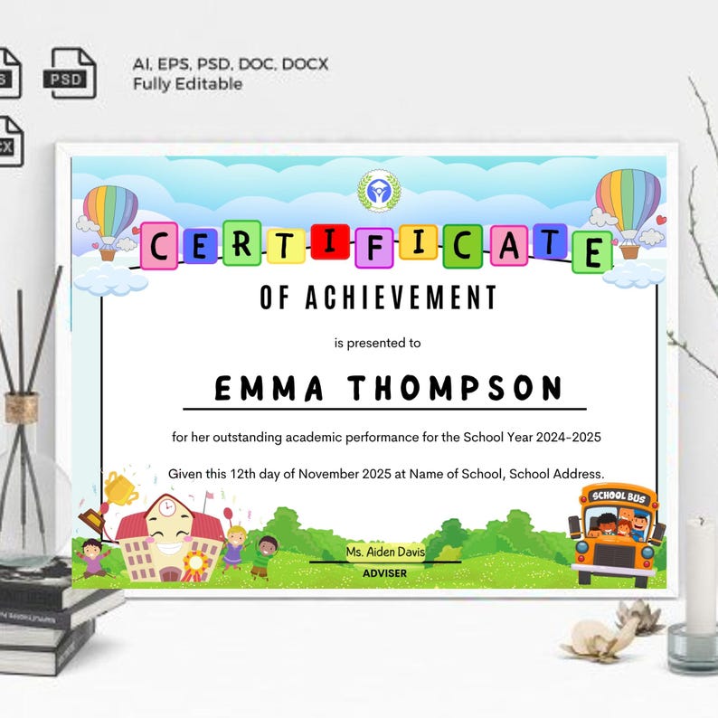 Printable Kids Certificate of Achievement: Cartoon School Award ...