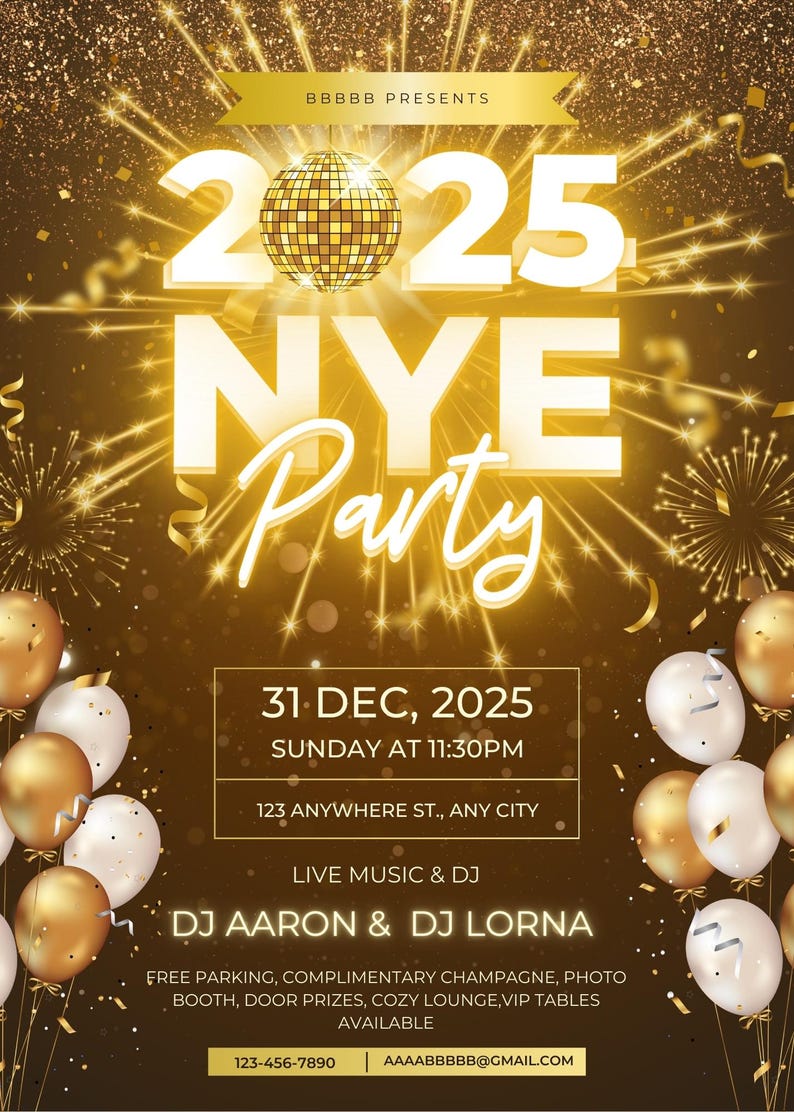 2025 New Years Eve Party Invitation Glamorous Celebration With DJ ...