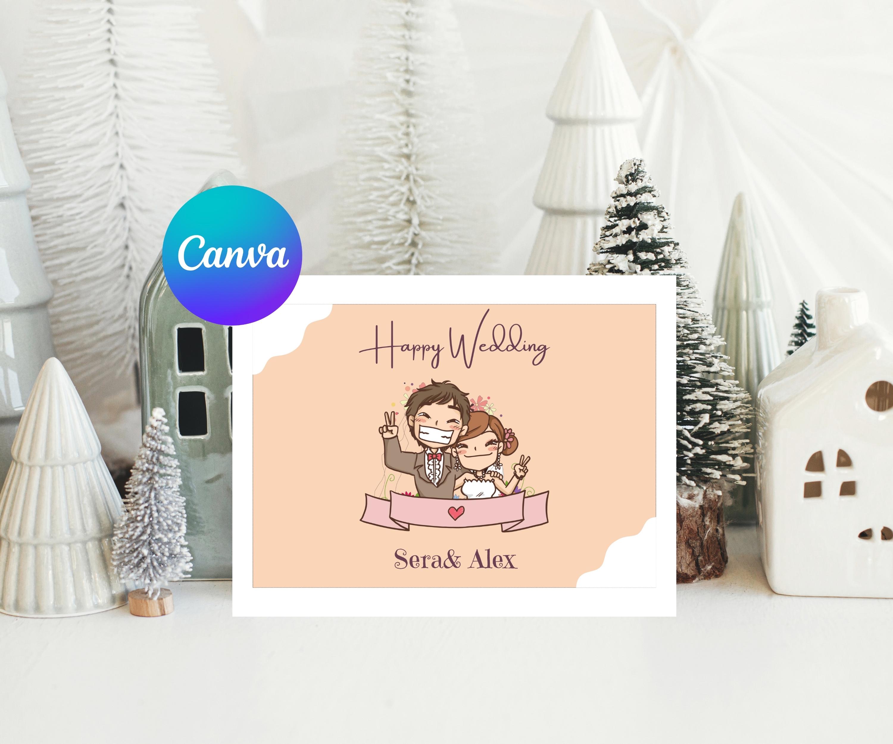 Personalized Cartoon Wedding Gift Card, Bride & Groom Keepsake (digital ...