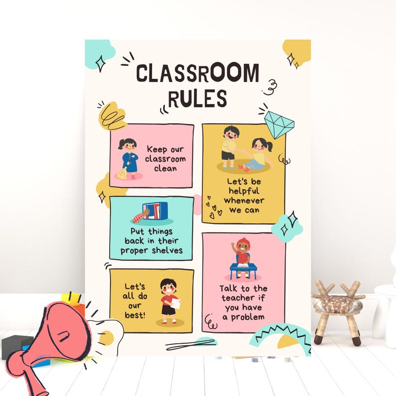 Affiche des règles de la classe - oeuvre d'art murale colorée pour ...