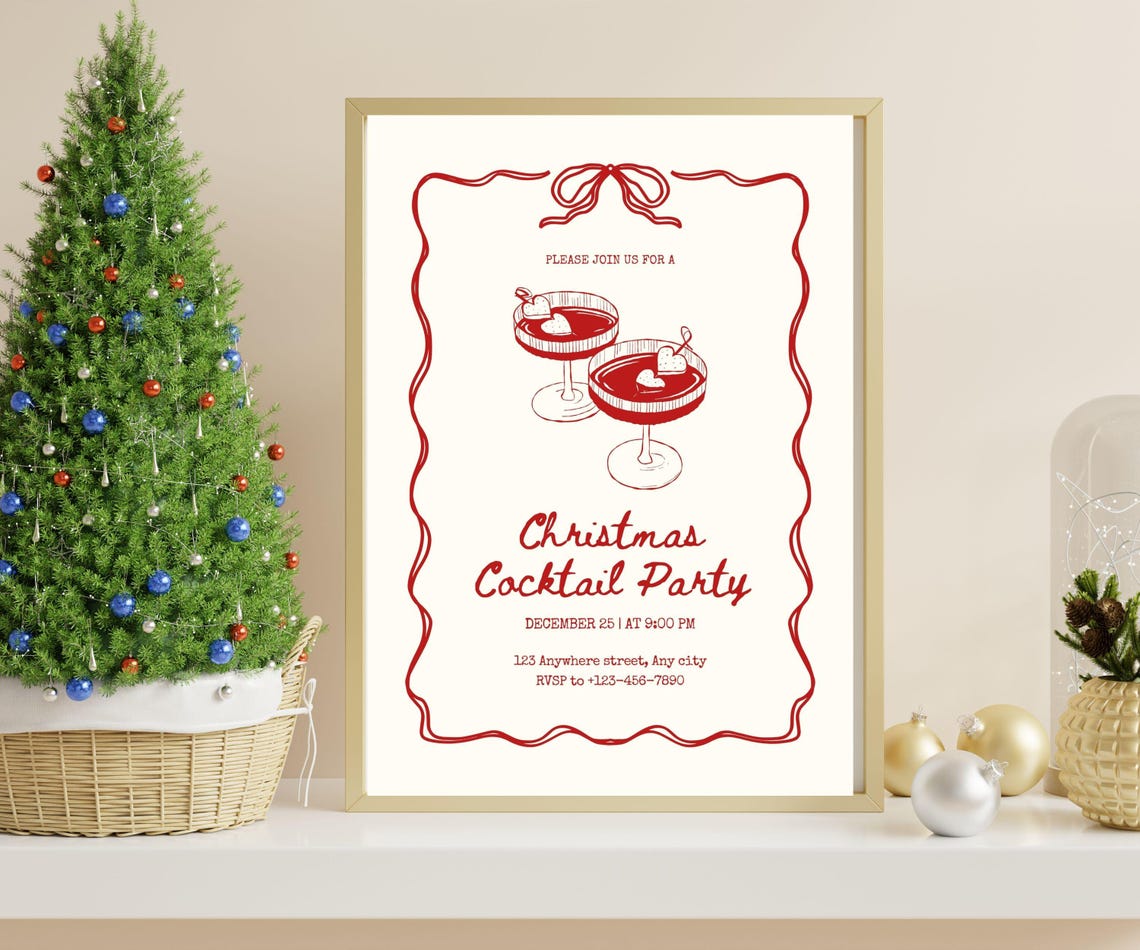 Christmas Cocktail Party Invitation – Elegant Red & White Design ...