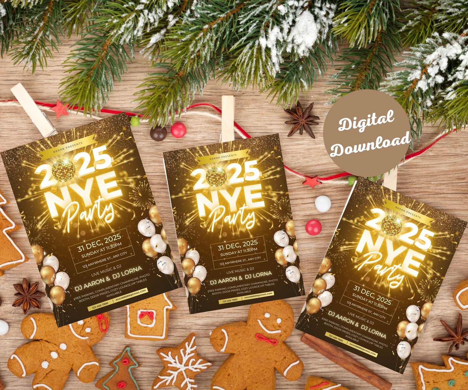 2025 New Year’s Eve Party Invitation – Glamorous Celebration With DJ ...
