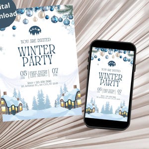 Winter Wonderland Party Invitation: Elegant Blue Holiday Design ...