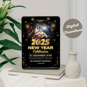 2025 New Year Party Invitation Glamorous Black and ...