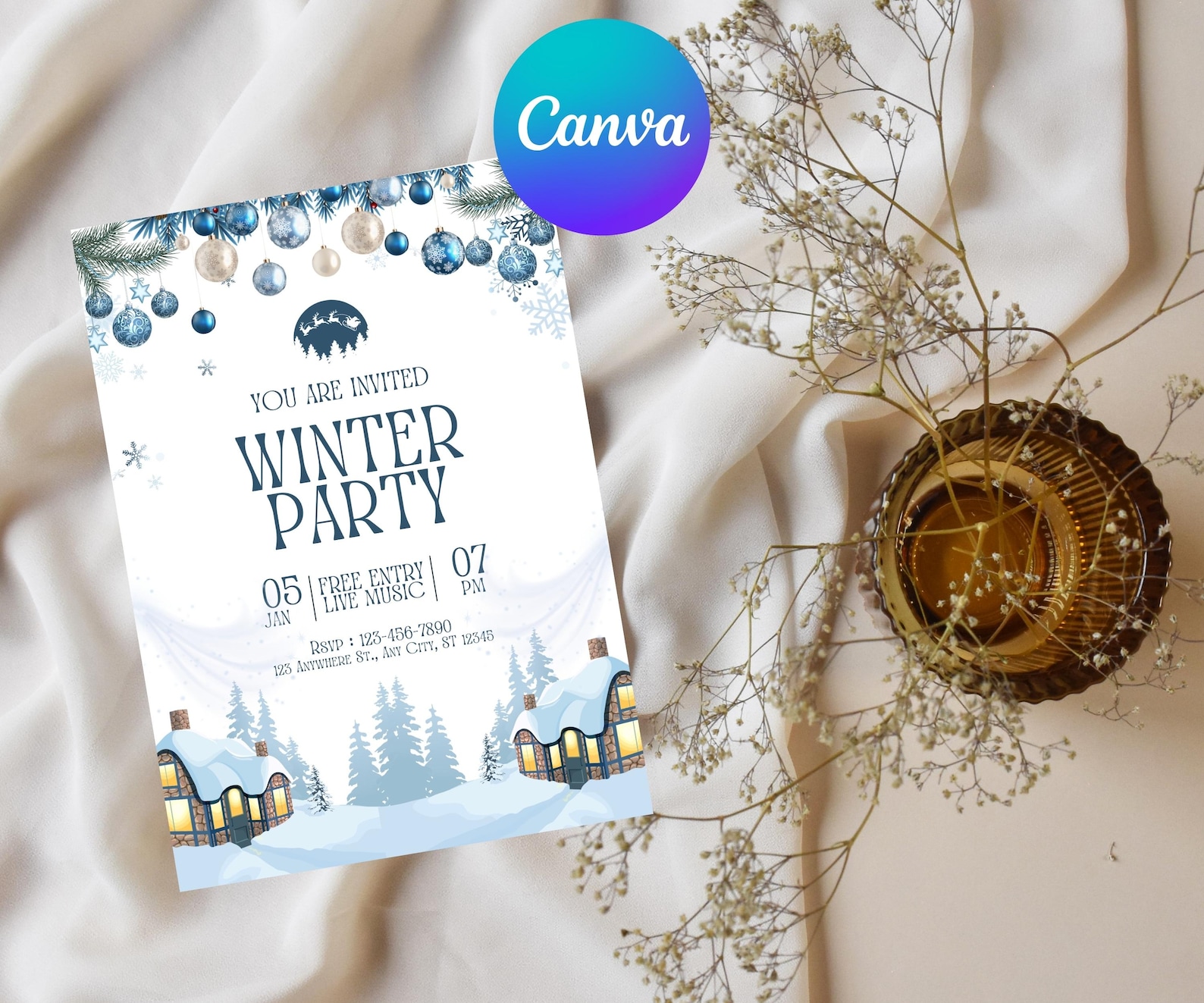 Winter Wonderland Party Invitation: Elegant Blue Holiday Design ...