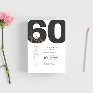 Elegant 60th Birthday Invitation With Gold Calligraphy Sixty Birthday ...