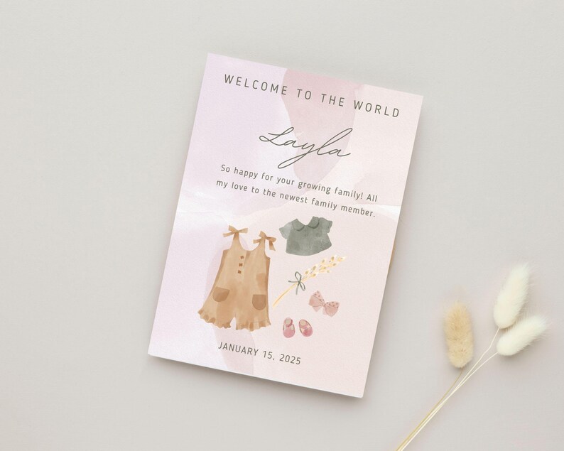 Pastel Watercolor Birth Announcement: Welcome Baby Layla (digital) - Etsy