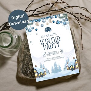 Winter Wonderland Party Invitation: Elegant Blue Holiday Design ...