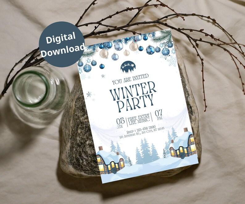 Winter Wonderland Party Invitation: Elegant Blue Holiday Design ...