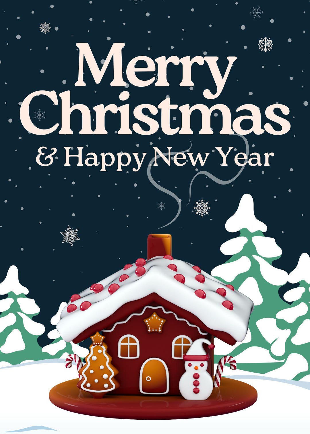 Festive Christmas Poster With Gingerbread House and Snowy Scene ...